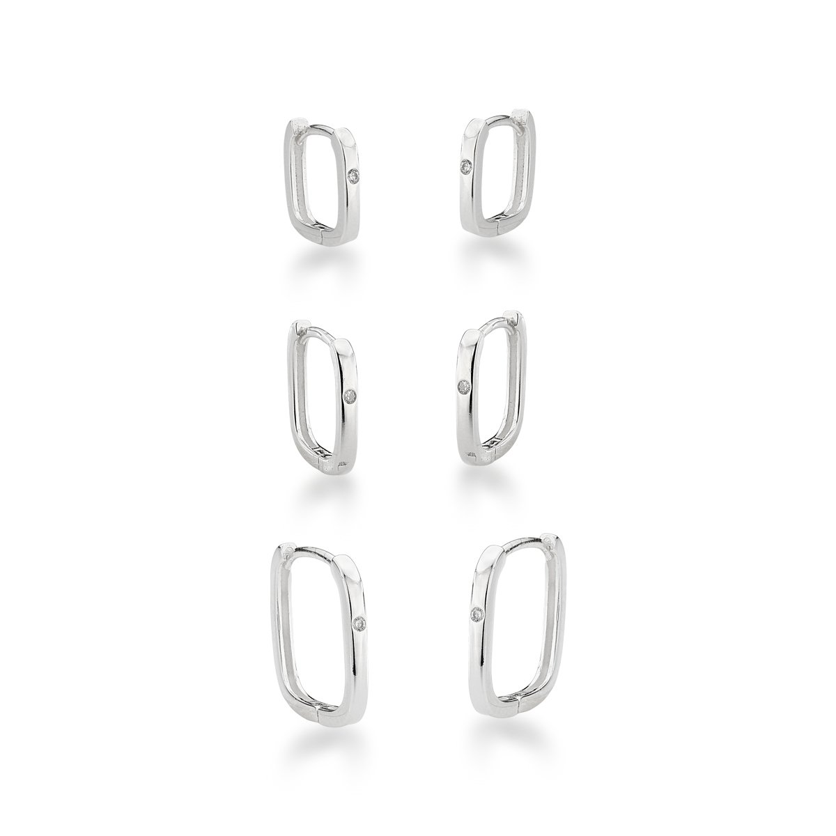 Kit Trio de Argolas Quadradas Prata 925